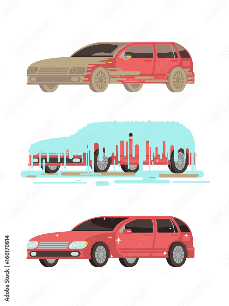 Dirty and clean shine car. Washing stages vector set Stock Vector ...