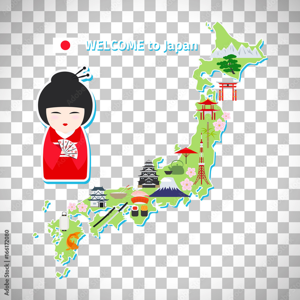 Japan travel map on transparent background Stock Vector | Adobe Stock
