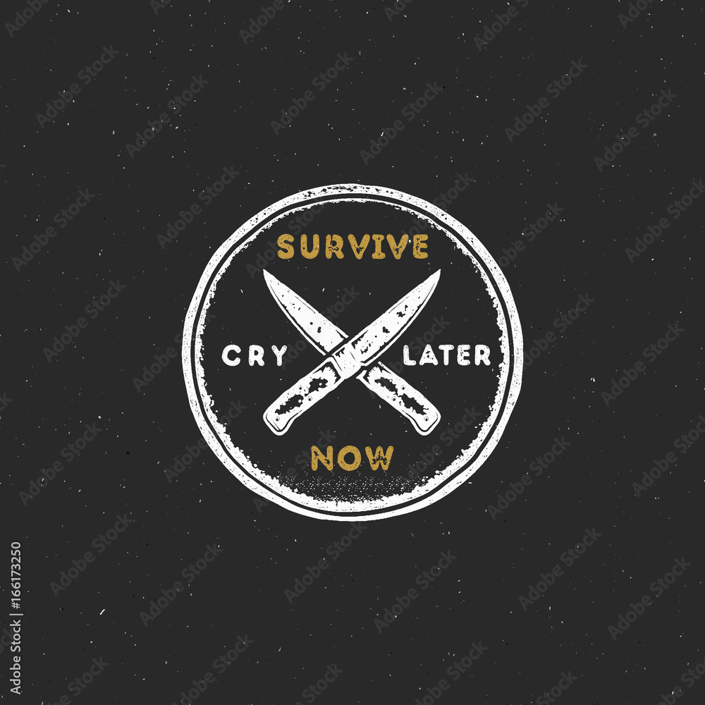 Vintage hand drawn survival badge and emblem. Hiking label. Outdoor ...