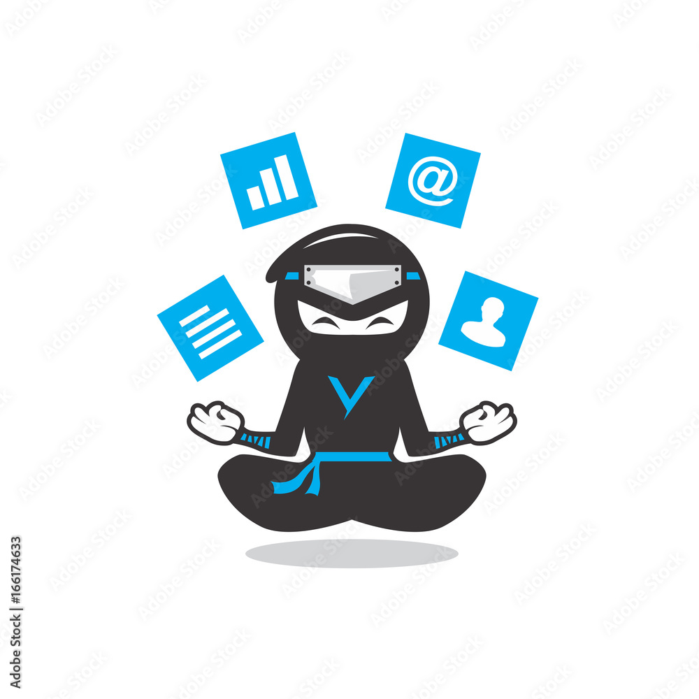 playful modern ninja cartoon meditating levitating social medi clipart ...