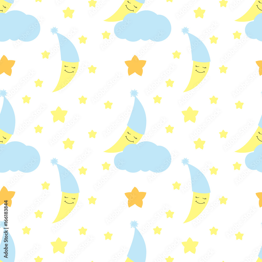 Cute baby half moon pattern vector seamless. Children print with ...