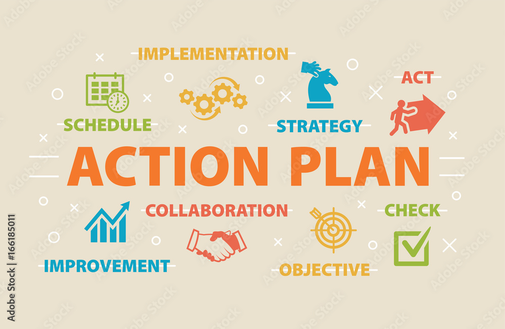 ACTION PLAN Concept with icons Stock Photo | Adobe Stock