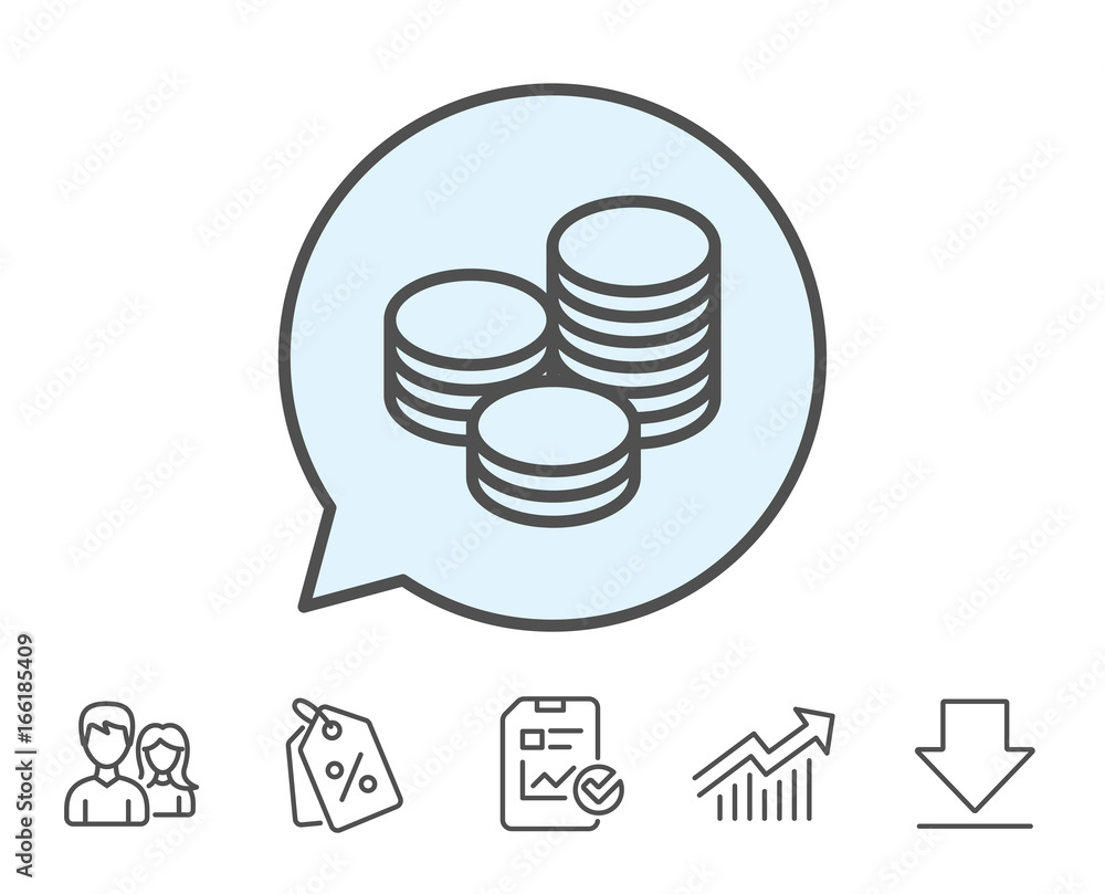 Coins money line icon. Banking currency sign. Cash symbol. Report, Sale ...