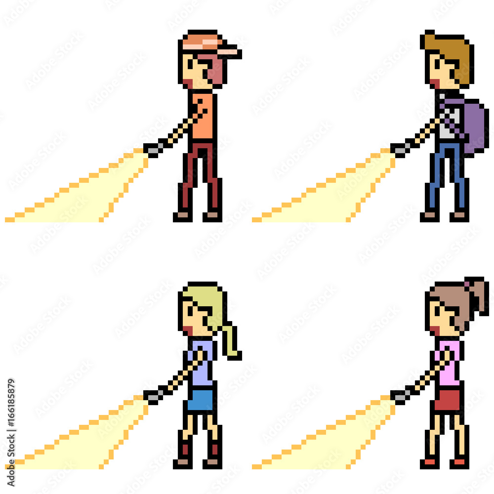 vector pixel art set flashlight walk Stock Vector | Adobe Stock