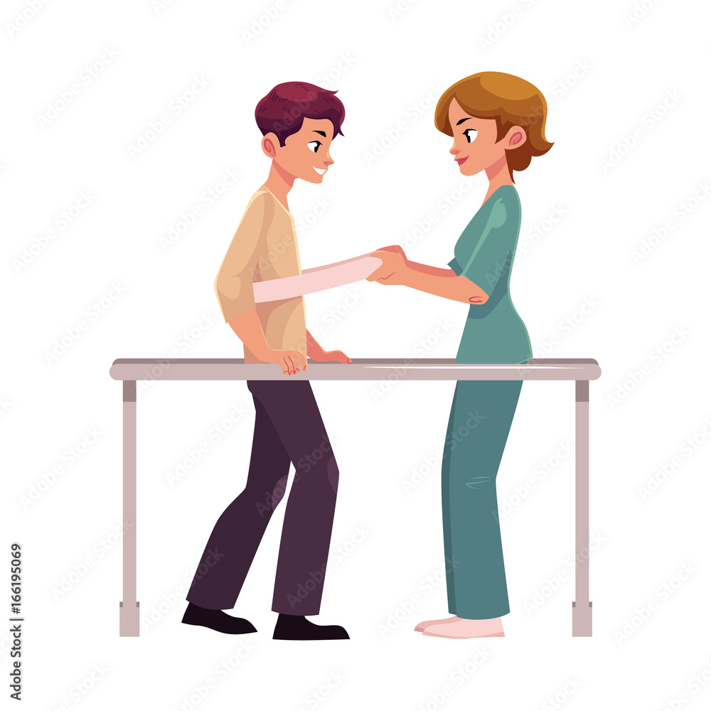 Medical rehabilitation, physical therapy, parallel bars, therapist ...