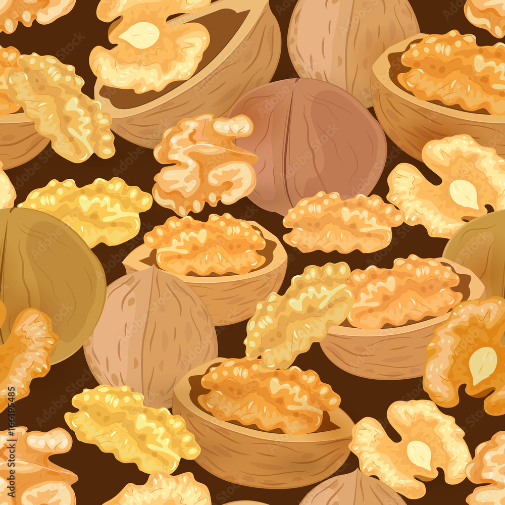 seamless texture with pile of walnuts on brown background for yo Stock ...