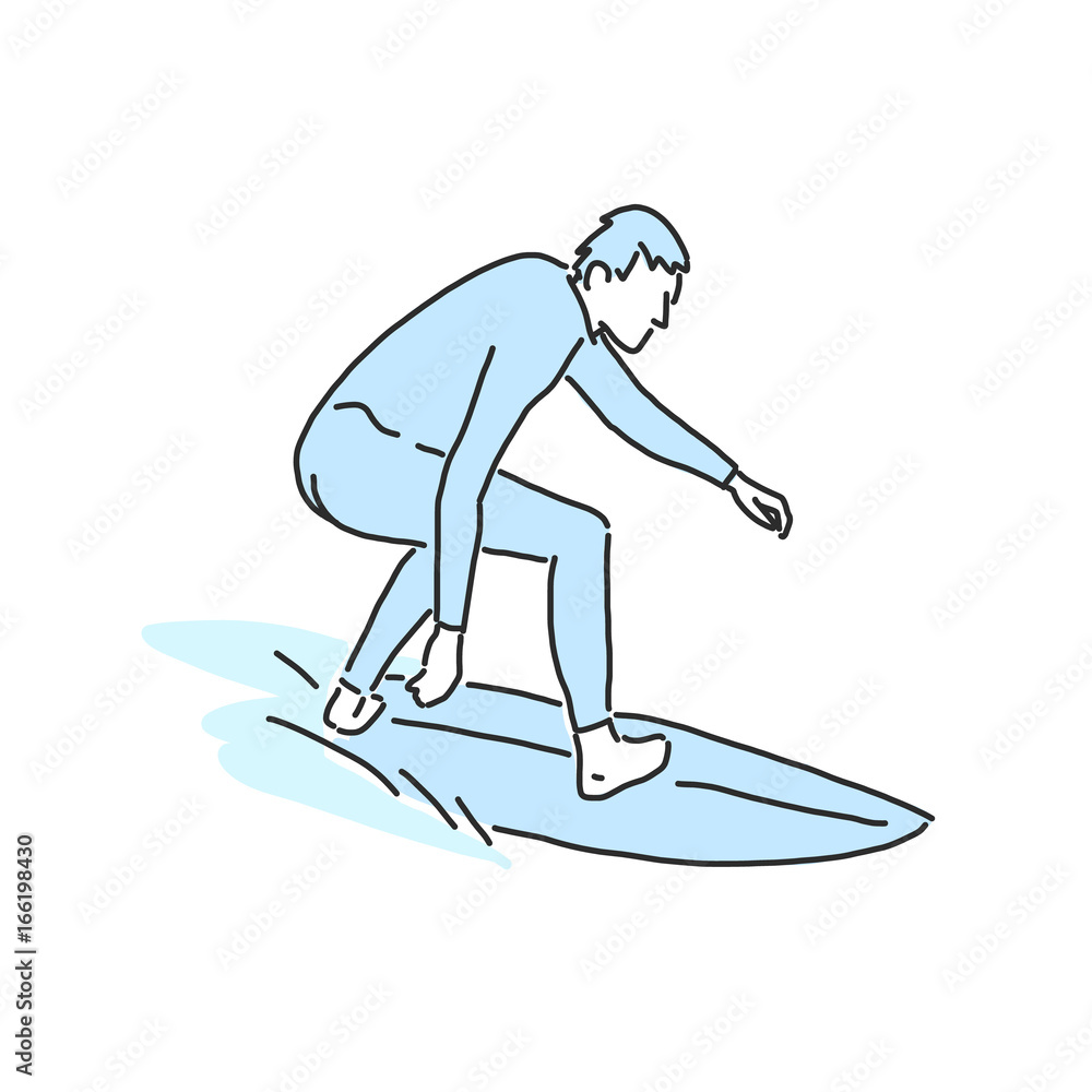 summer sports. surfing in variety poses. hand drawn. line drawing ...