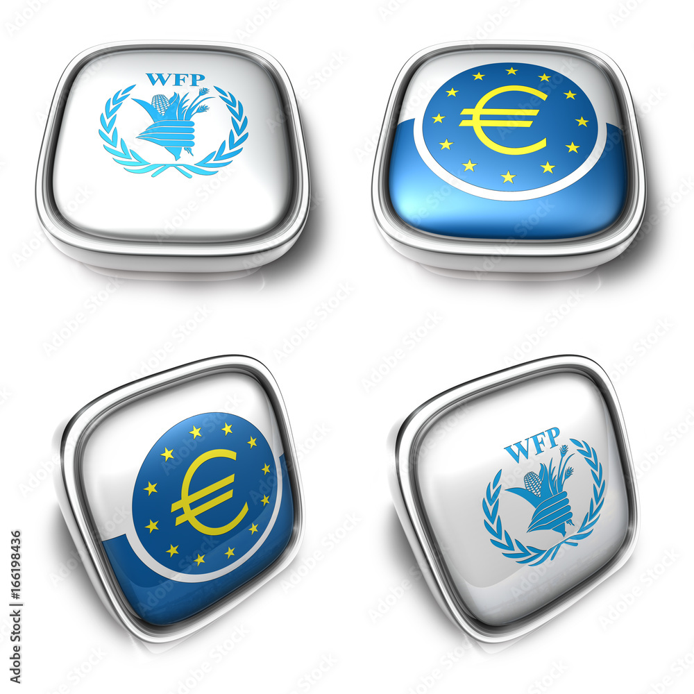 Wfp and Ecb 3d metalic square Symbol Button Icon Design Series. 3D ...