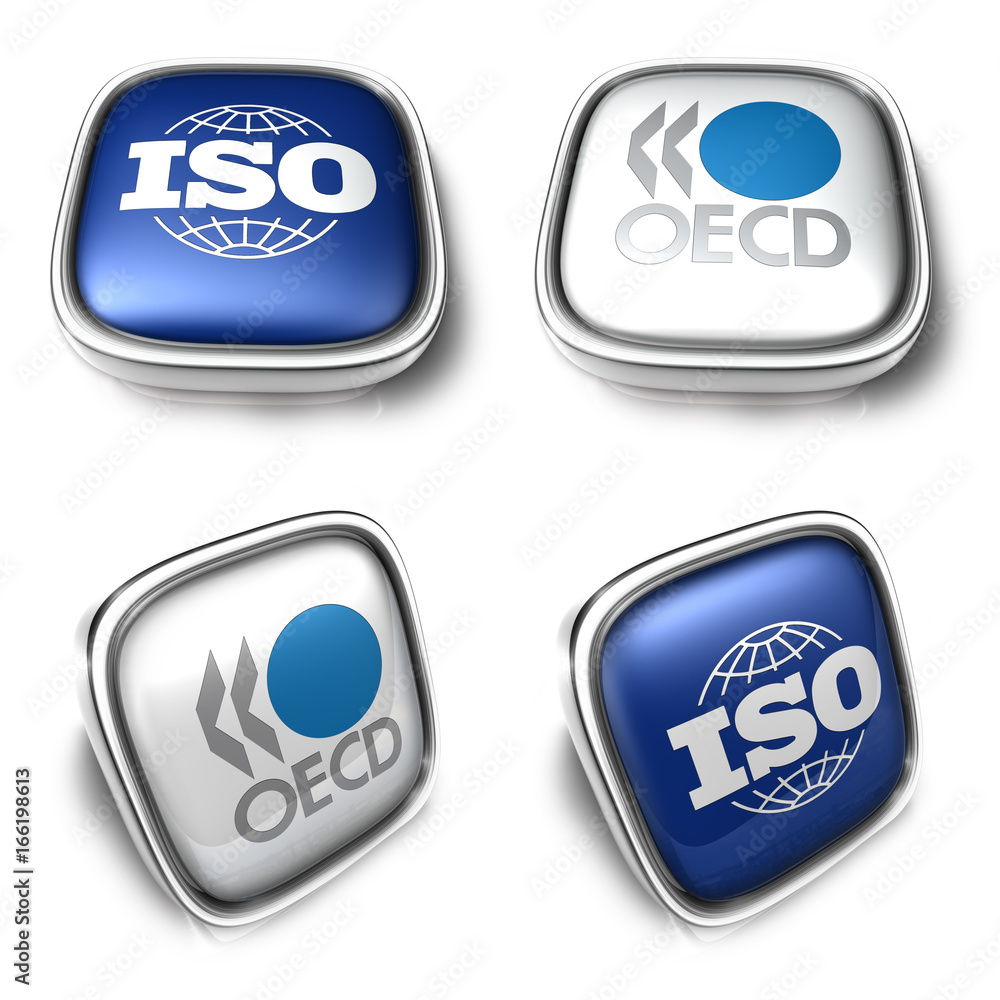 ISO and OECD 3d metalic square Symbol Button Icon Design Series. 3D ...