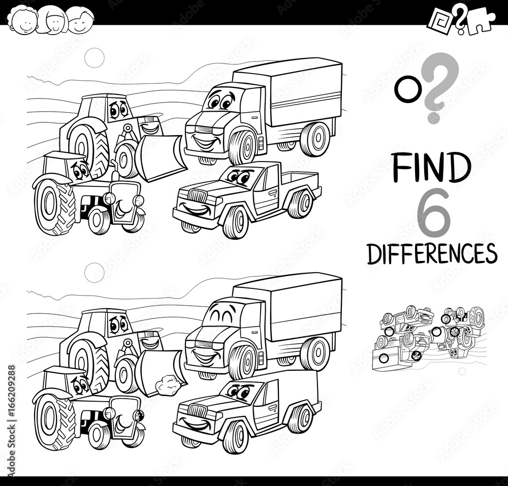 spot the difference with cars coloring book Stock Vector | Adobe Stock