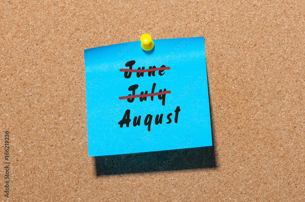 August beginning and last summer month end concept written at sticker ...