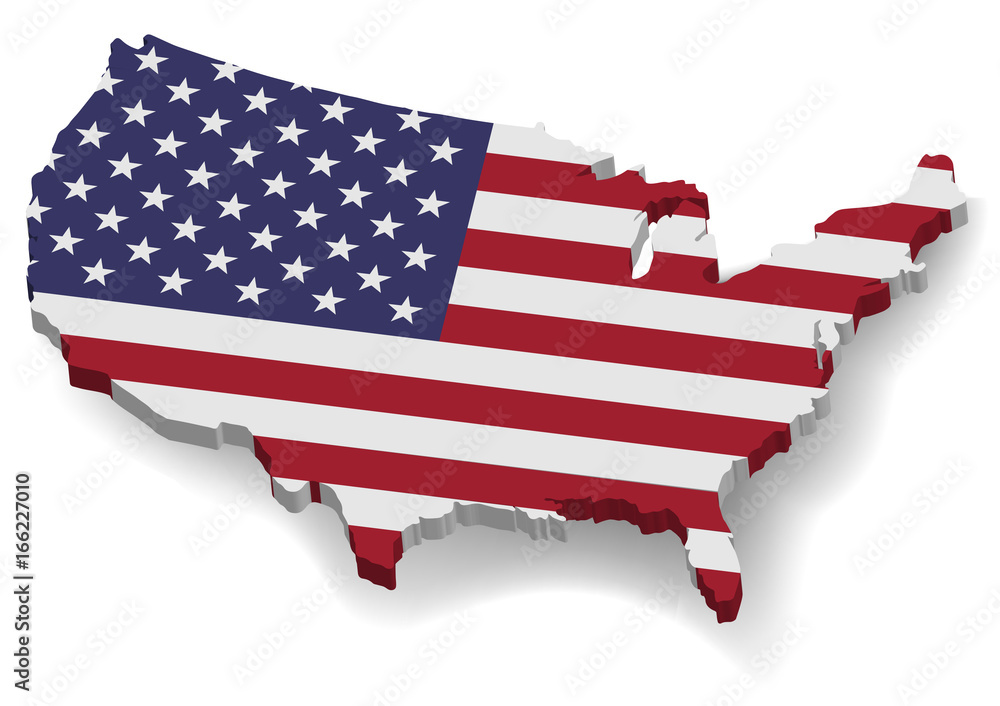 3D United States of America Map With Flat Flag Stock Vector | Adobe Stock