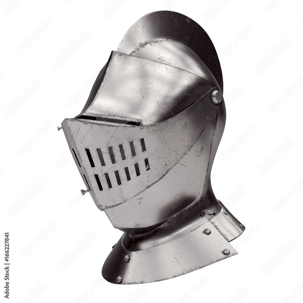Medieval Knight Armet Helmet with visor. Perspective view. Used for ...