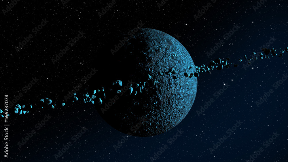 Cluster of asteroids revolving in orbit around a lifeless planet Stock Illustration | Adobe Stock