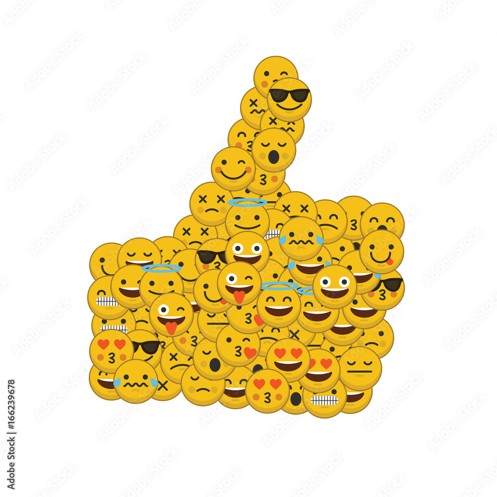 Set of emoji emoticon character faces in a thumbs up shape Stock Vector ...