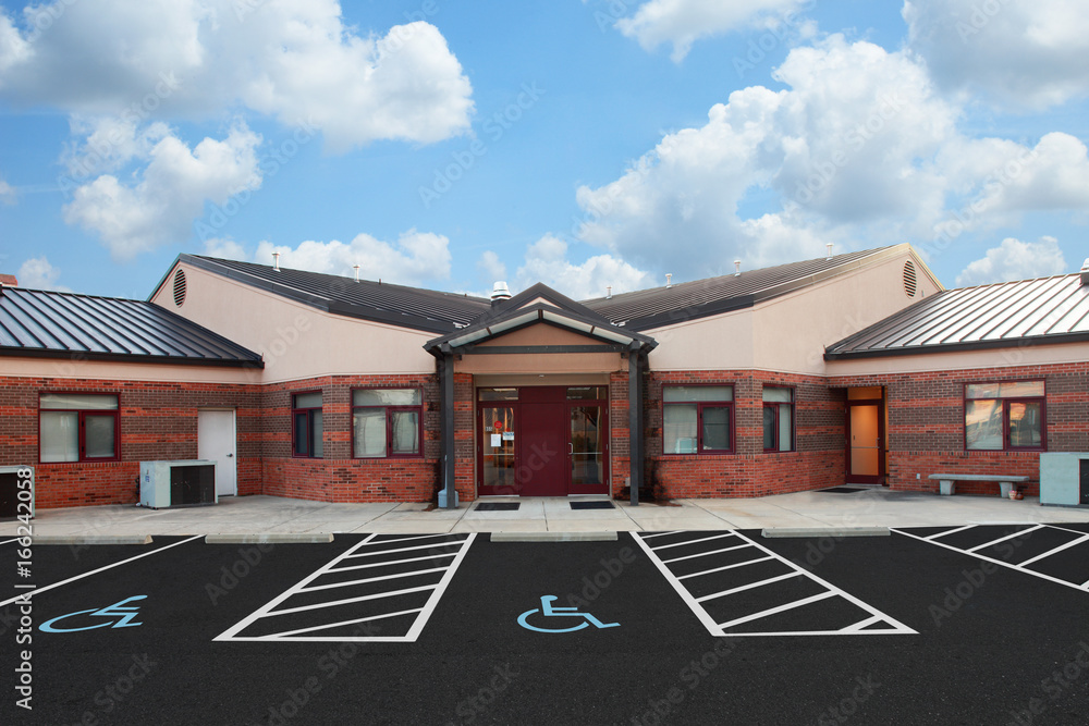 Symmetric small office recreational executive center building exterior ...