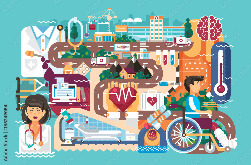Vector illustration medicine health care of patient wheelchair medical ...