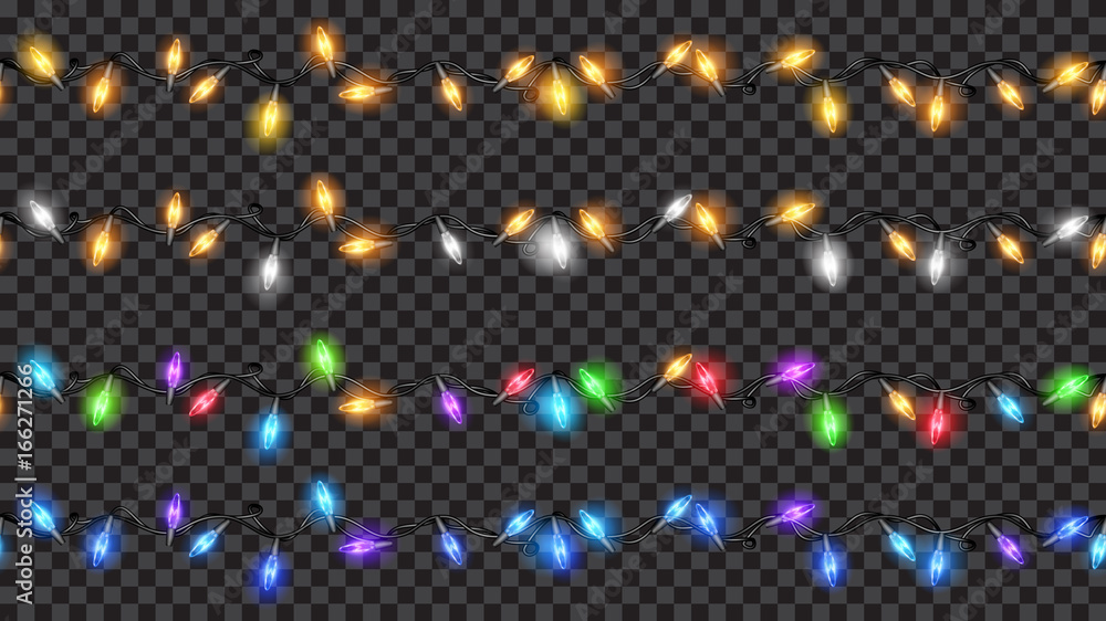 Seamless Christmas translucent fairy lights. Transparency only in ...