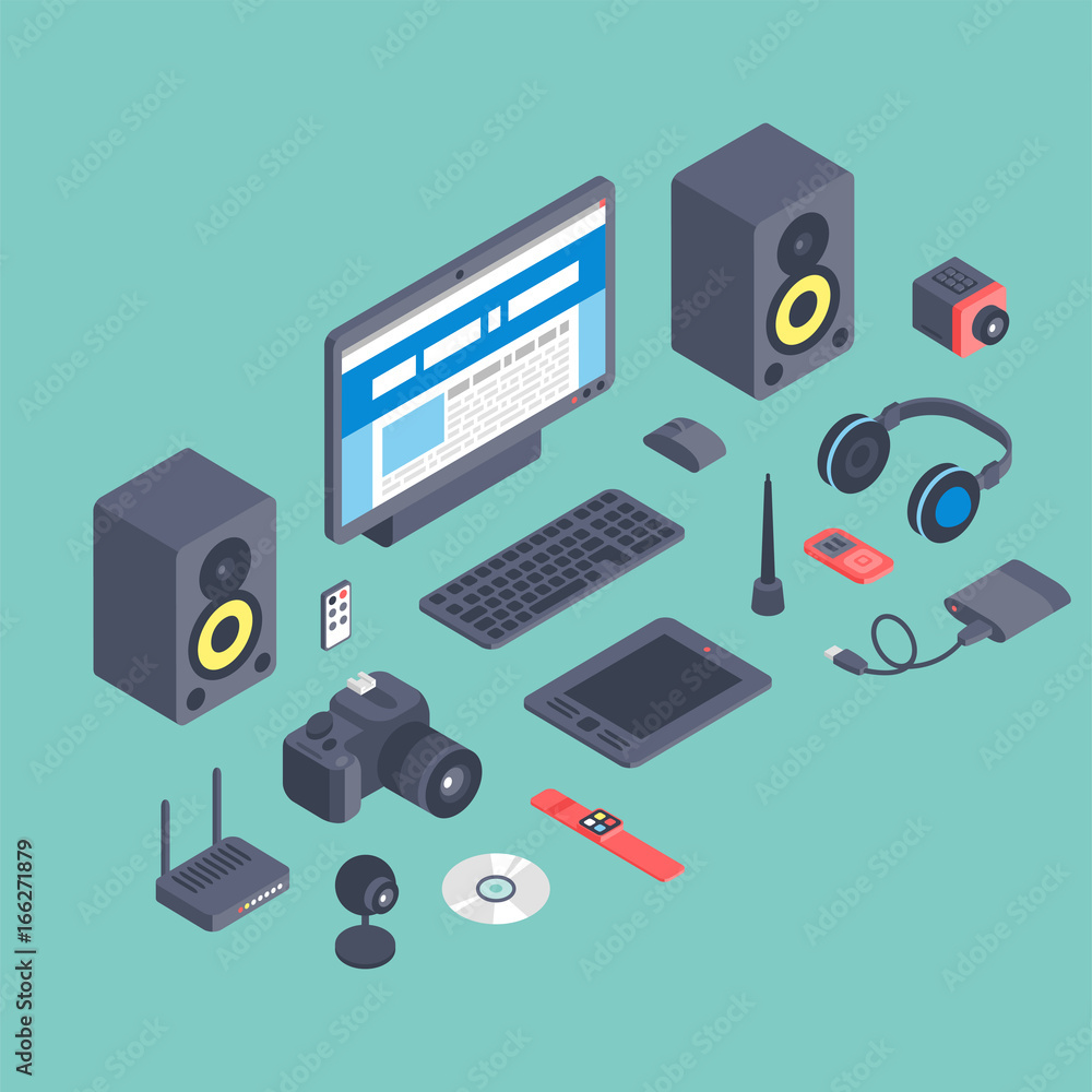 Vector set of isometric computer devices icons wireless technologies ...