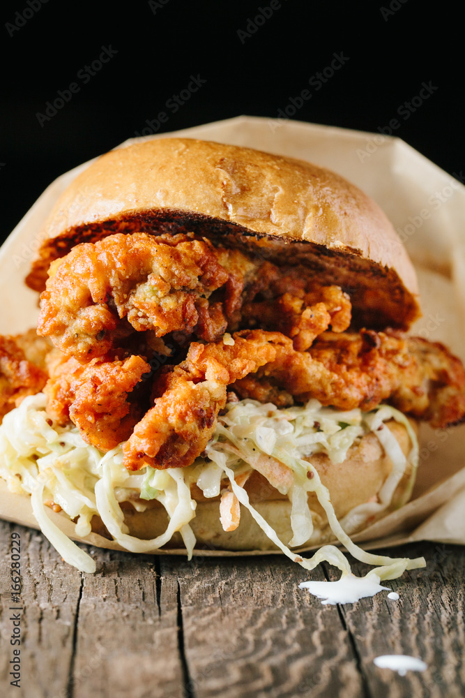 buffalo sauce fried boneless chicken sandwich with coleslaw Stock Photo ...