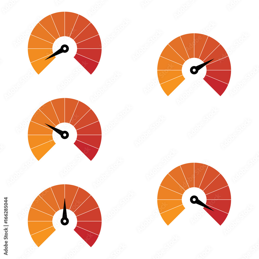 Set of measuring icons. Speedometer or rating meter signs infographic ...
