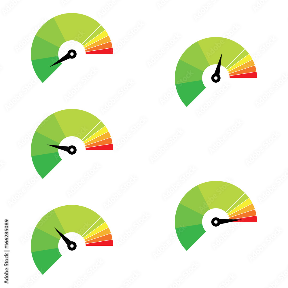 Set of measuring icons. Speedometer or rating meter signs infographic ...