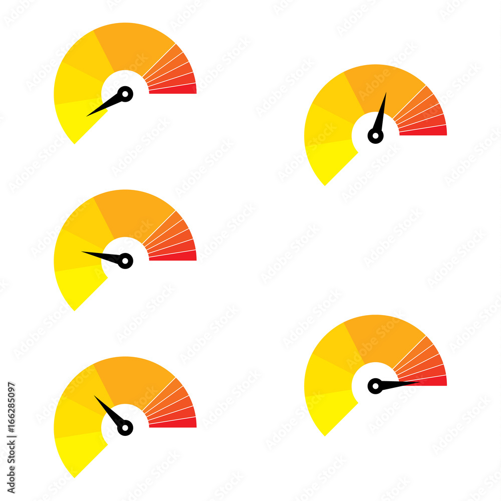 Set of measuring icons. Speedometer or rating meter signs infographic ...
