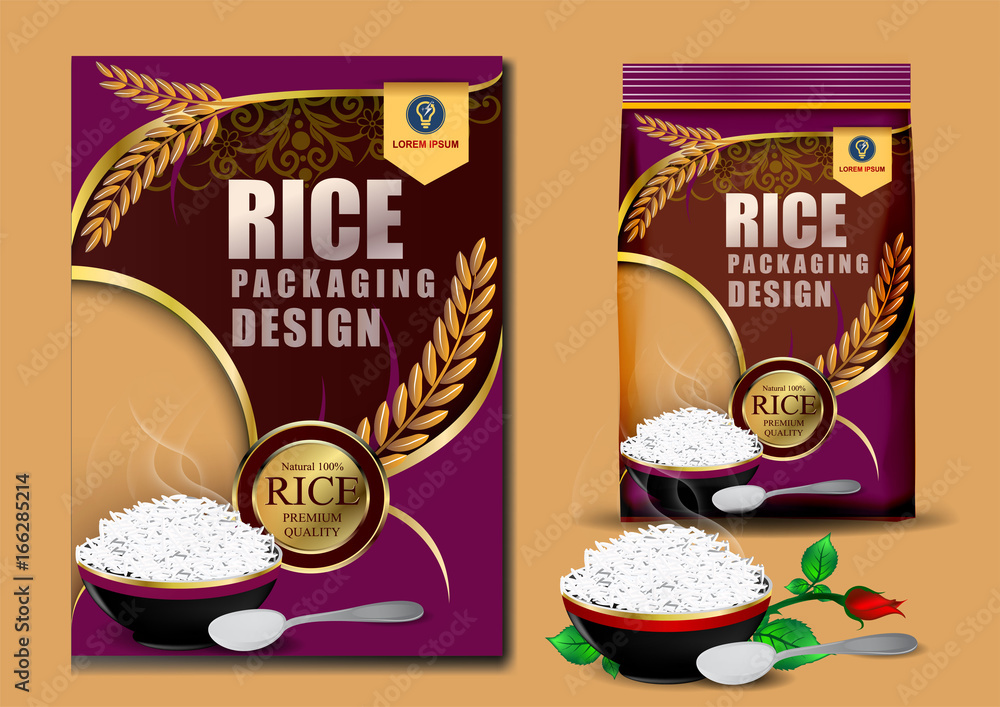 Rice Package Thailand food Logo Products and Fabric Background Thai ...