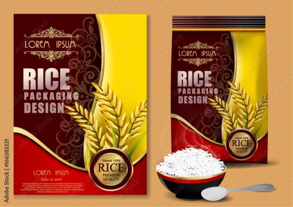 Rice Package Thailand food Logo Products and Fabric Background Thai ...
