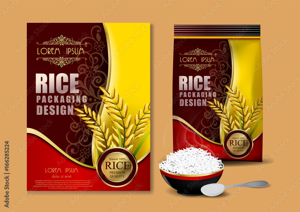 Rice Package Thailand food Logo Products and Fabric Background Thai ...