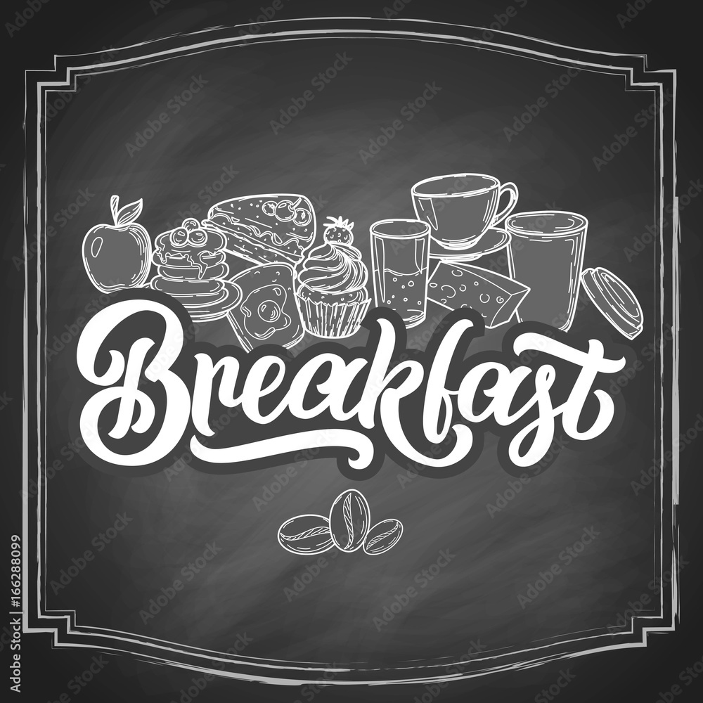 Hand drawn food doodles, line art simple sketches with Breakfast hand ...