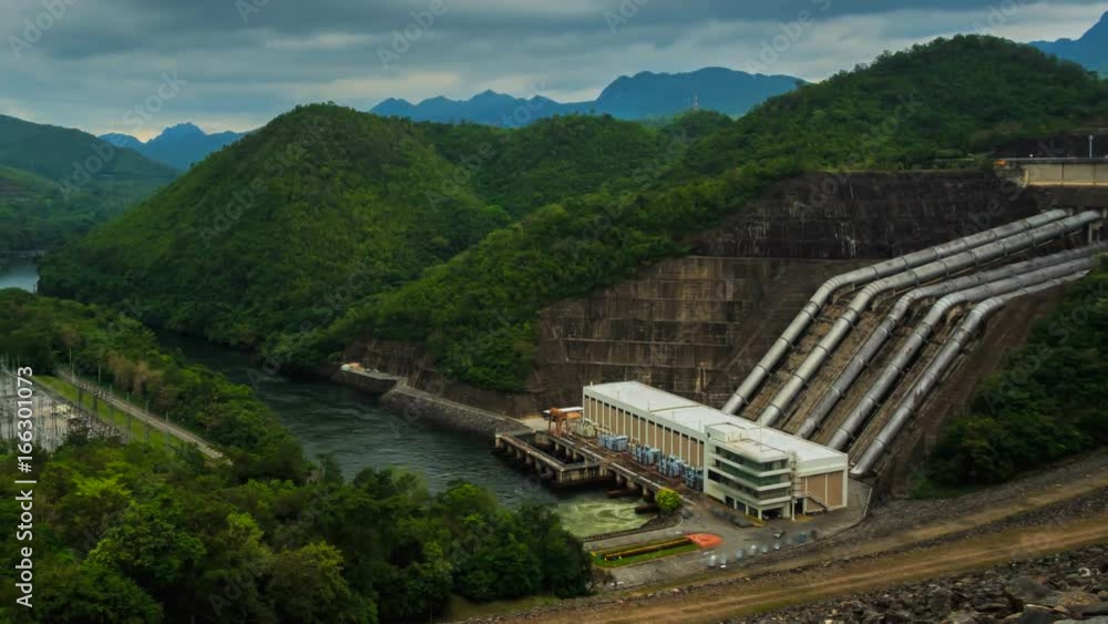 4K Time lapse of 720 MW hydro power plant named Srinagarind Dam where ...