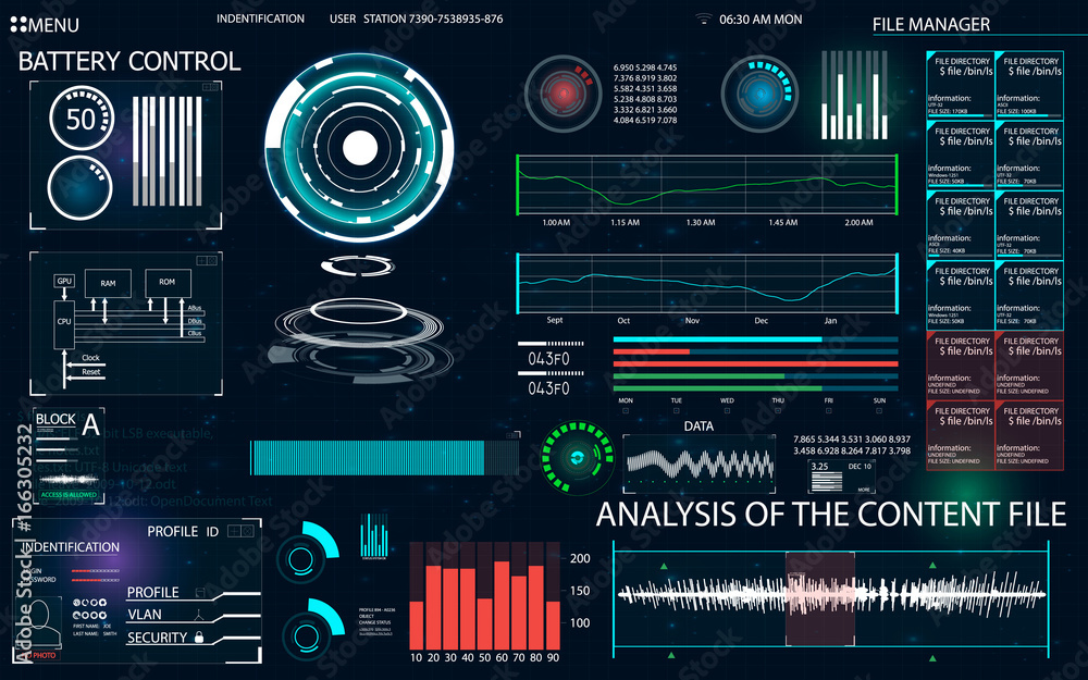 HUD UI for business app. Futuristic user interface HUD and Infographic elements. Abstract ...