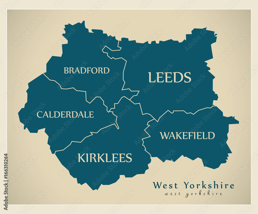 Modern Map - West Yorkshire metropolitan county with distirct captions ...