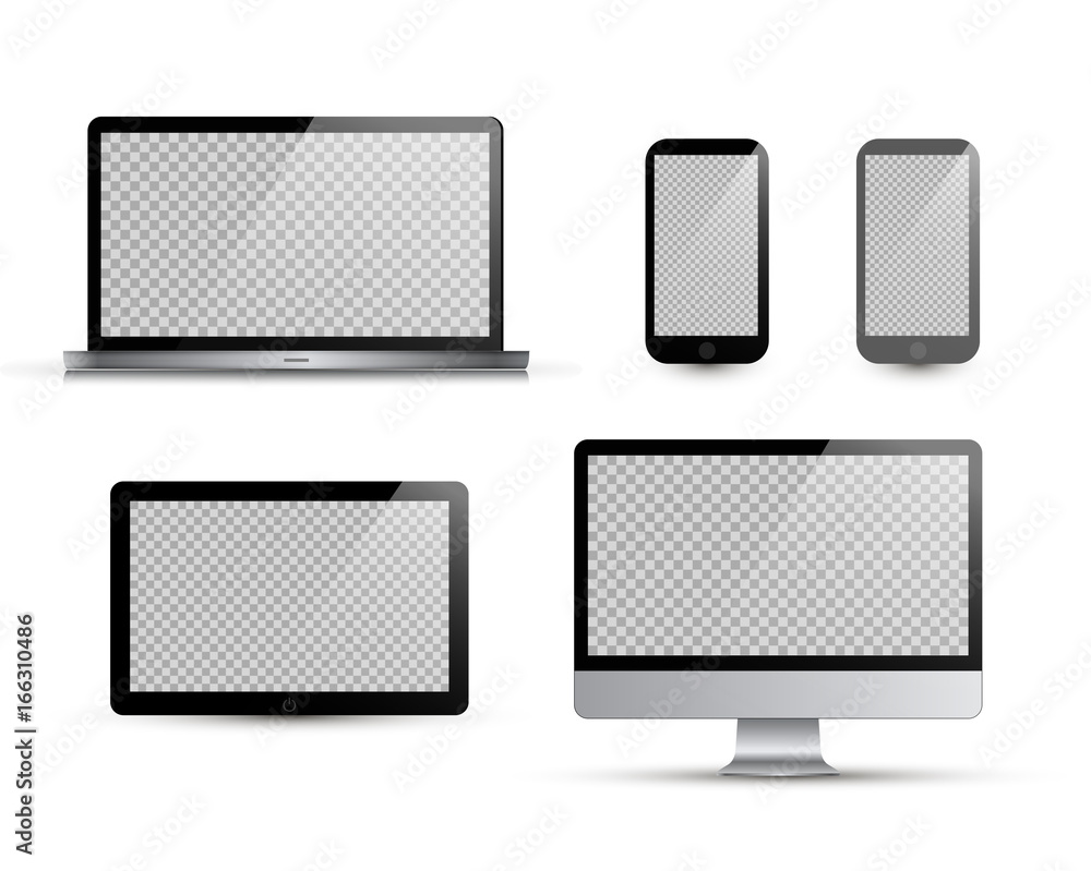 Realistic laptop, tablet, smartphone, computer. Vector illustration ...