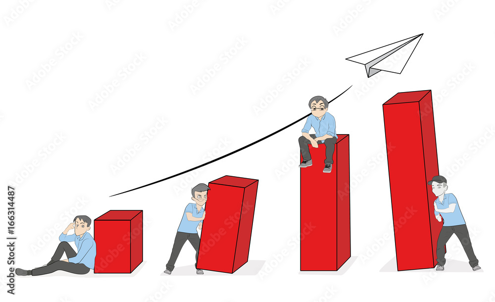 Small people are building a diagram. Development of business, teamwork ...