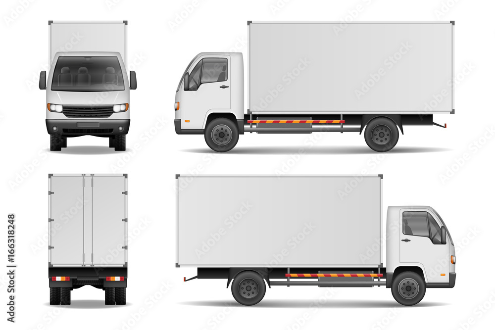 White realistic delivery cargo truck. Lorry for advertising side, front ...