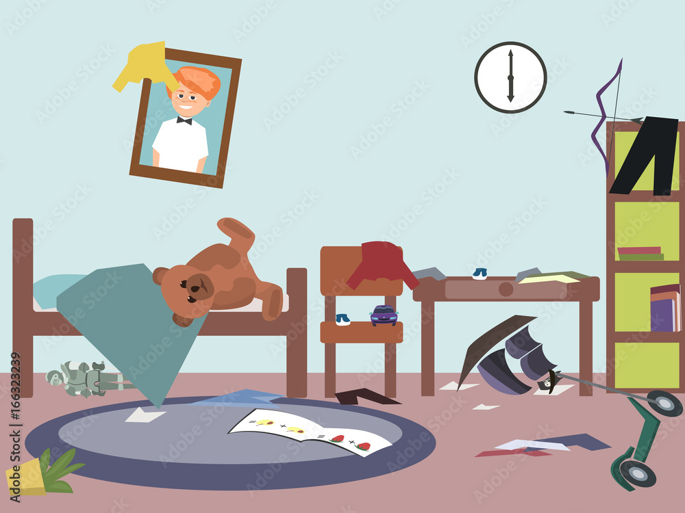 messy kids room funny vector cartoon Stock Vector | Adobe Stock