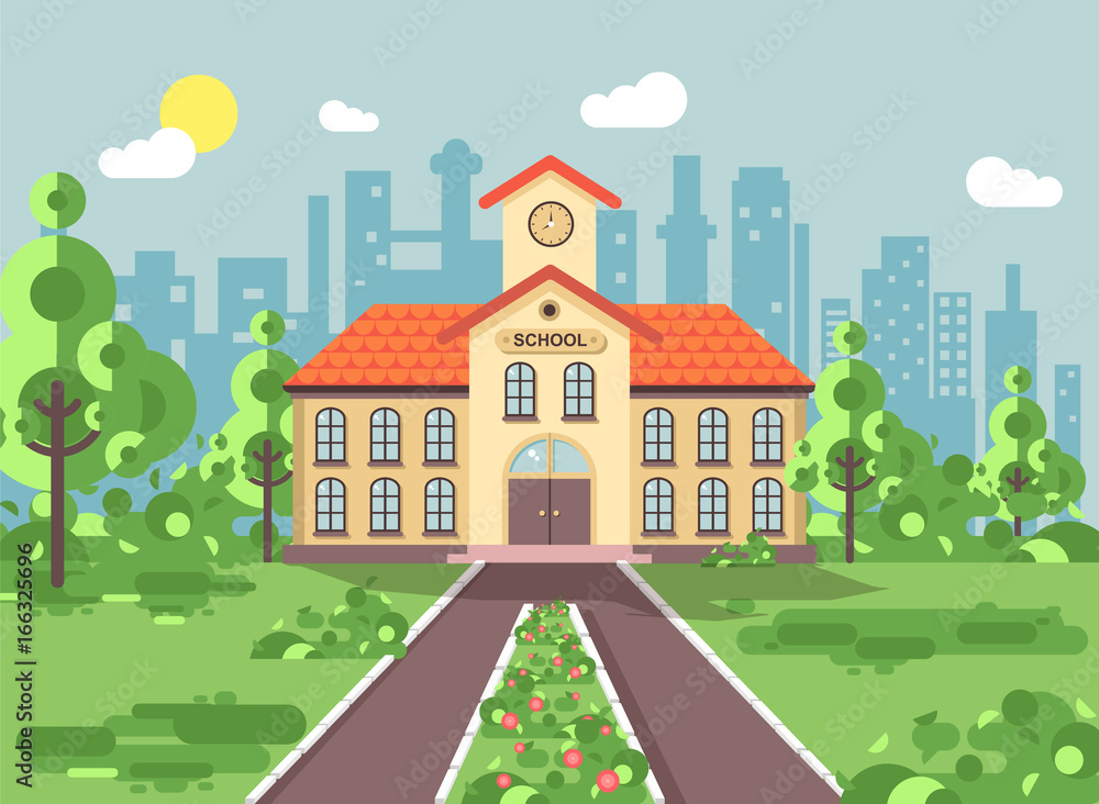 Vector illustration back to school architecture two-story building with ...