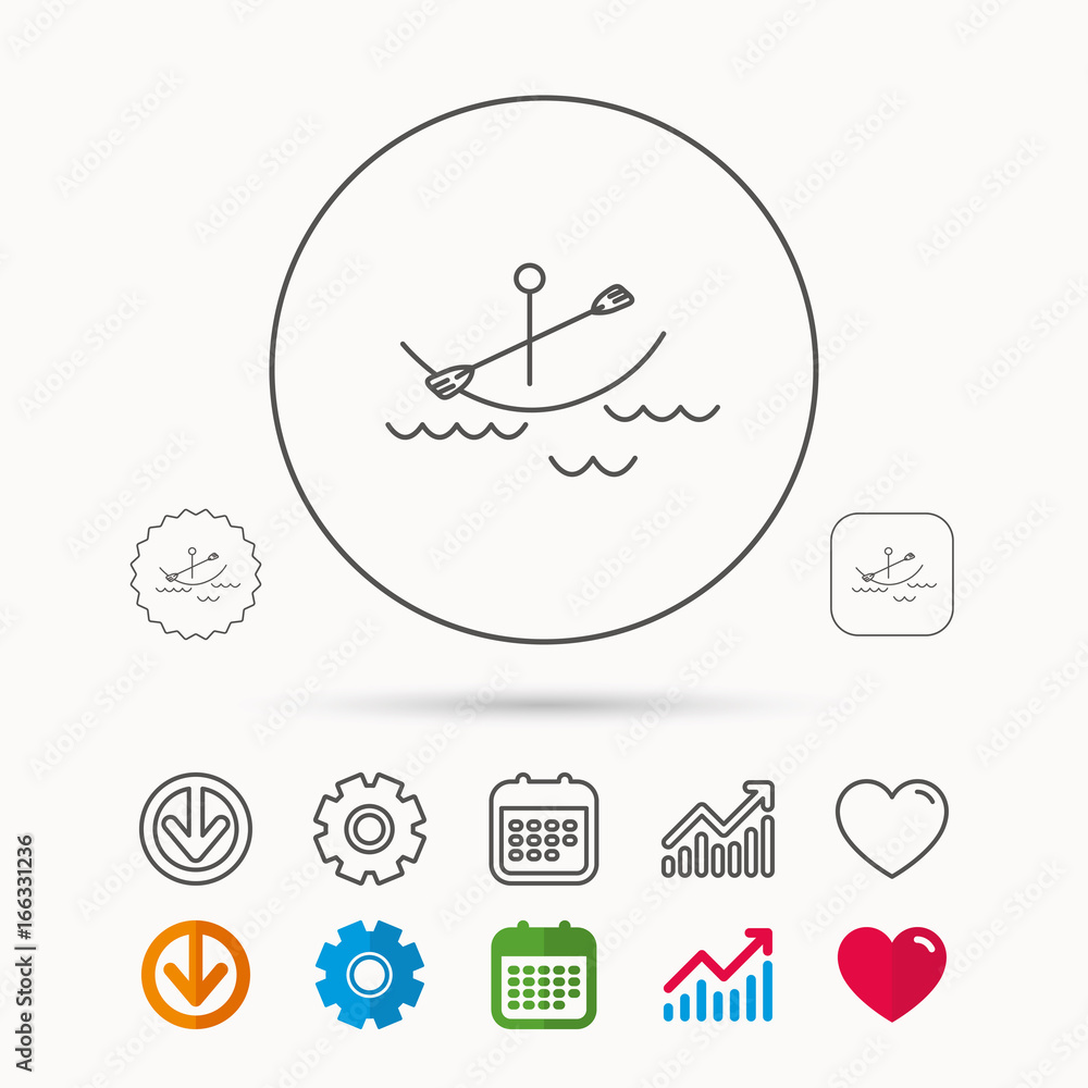 Kayaking on waves icon. Boating or rafting sign. Canoeing extreme sport ...