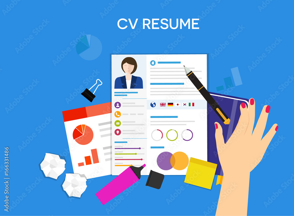 Resume writing concept. Sheet resume with notes corrections, assessment ...