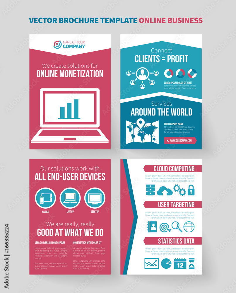 Modern flat design bifold brochure template for online business and ...