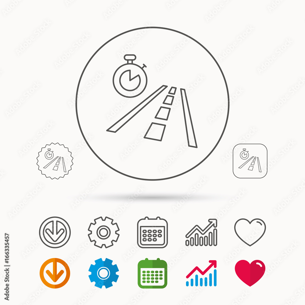 Travel time icon. Road with timer sign. Calendar, Graph chart and ...
