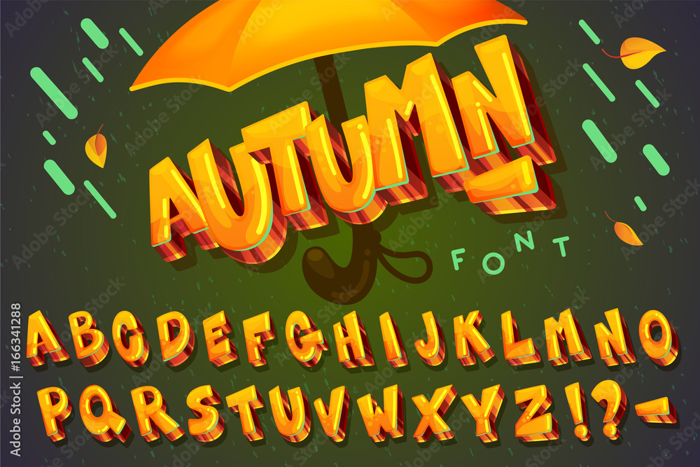 Font "autumn". Vector set cartoon alphabet gold letters Stock Vector ...