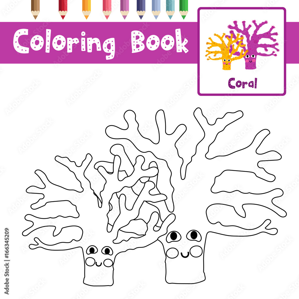 Coloring page of Yellow and purple coral animals for preschool kids ...