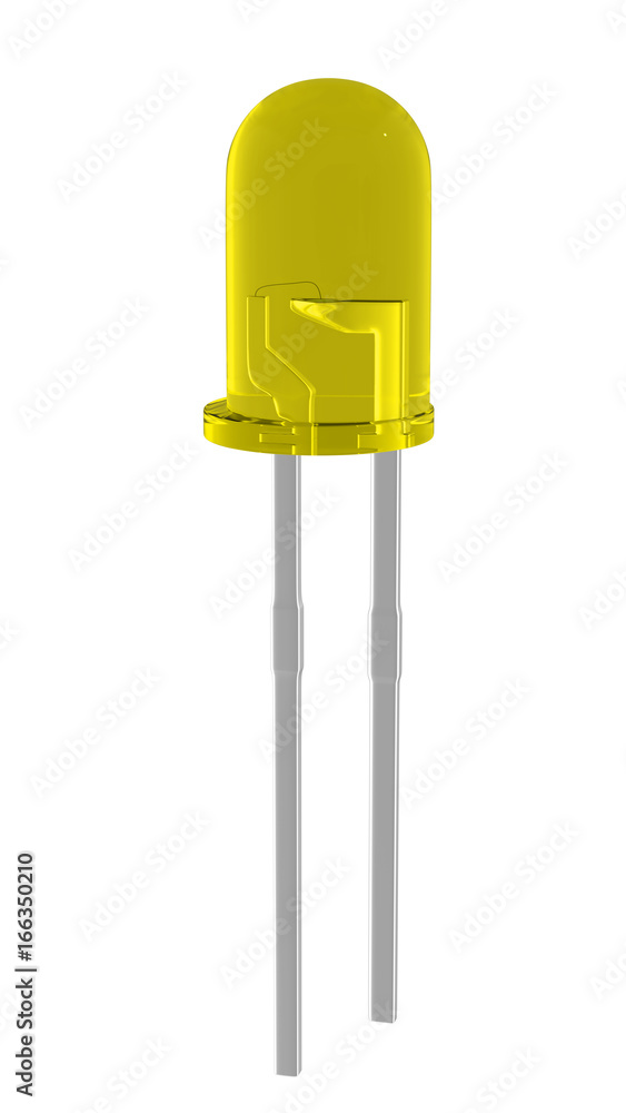 3D realistic render of yellow glossy 3mm led diode. isolated on white ...