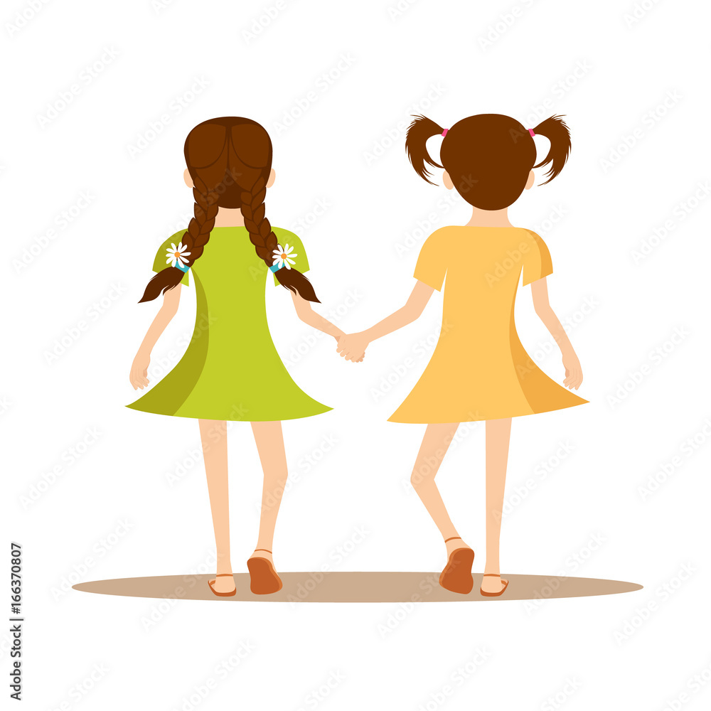 Two Sisters Holding Hands Sketch