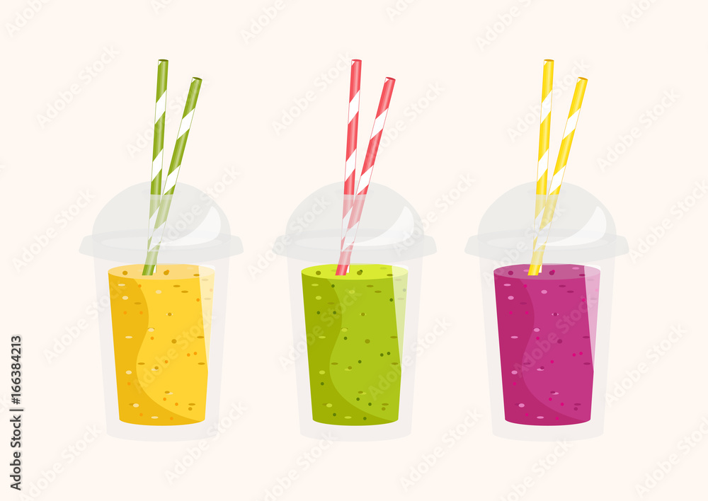 Smoothie with different flavours, take away. Healthy fresh juice fresh ...