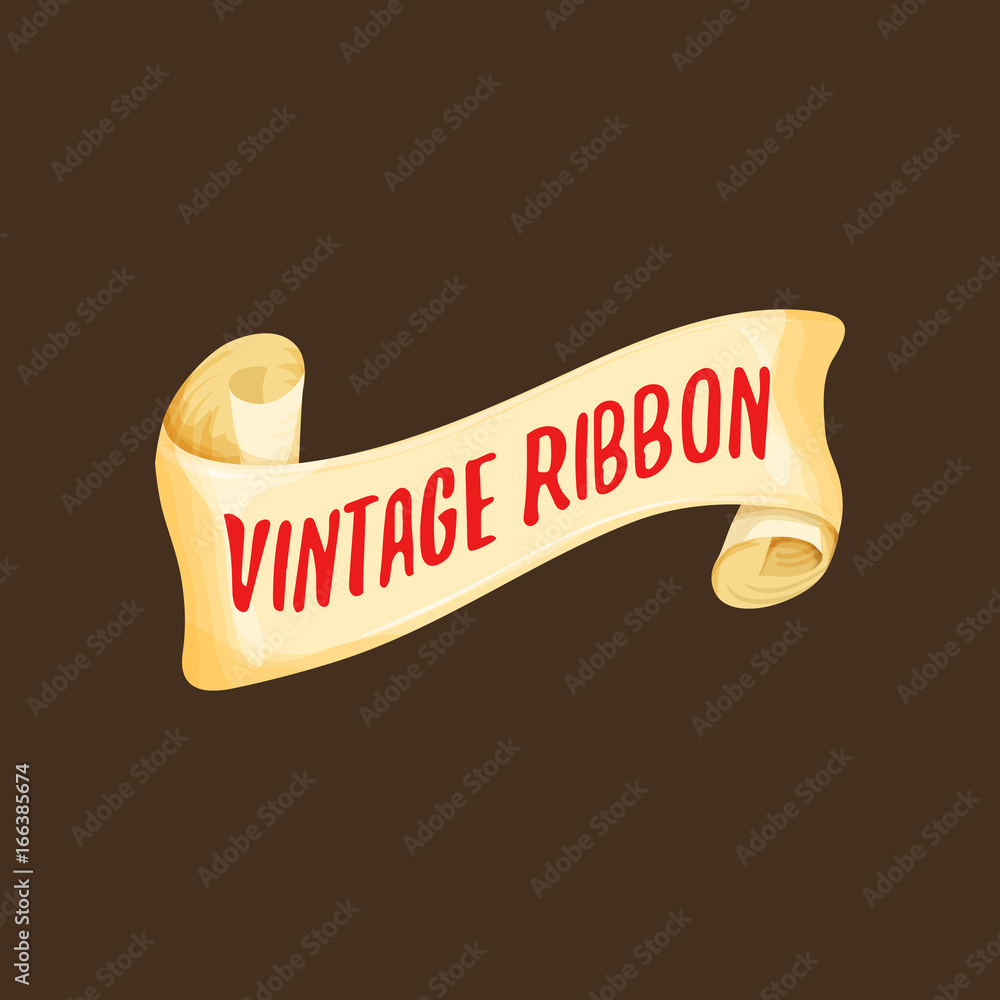Beige ribbon with text in vintage style on a brown background. Biege ...
