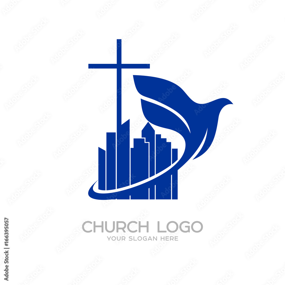Church logo. Christian symbols. The cross of Jesus and the dove over ...